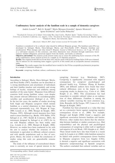 Confirmatory factor analysis of the familism scale - Index of ...