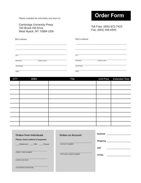 Order Form - Cambridge University Press