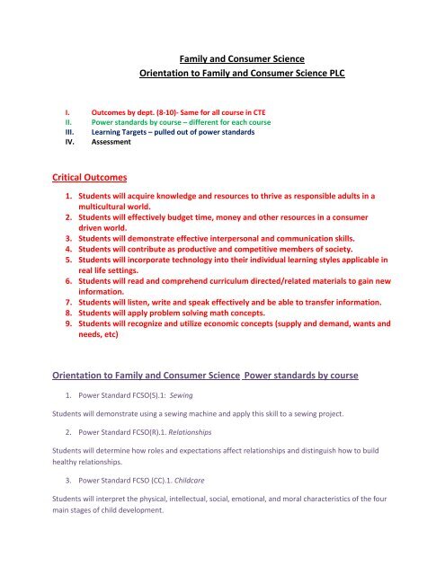 Family and Consumer Science Orientation to Family and Consumer ...