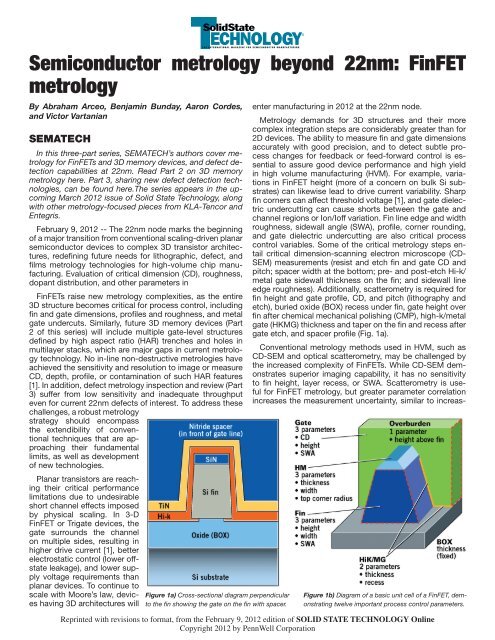 Semiconductor metrology beyond 22nm: FinFET metrology