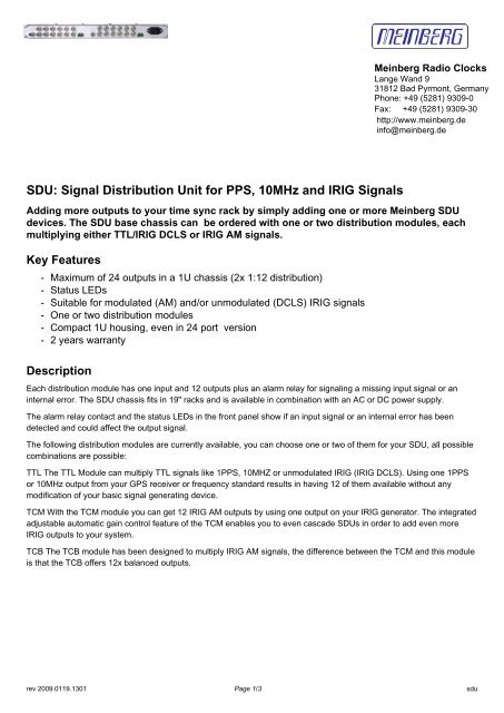 SDU: Signal Distribution Unit for PPS, 10MHz and IRIG ... - JTelec