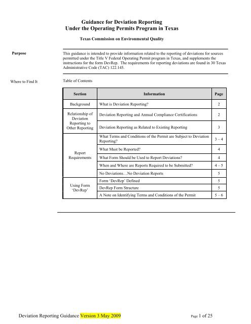 Guidance for Deviation Reporting Under the ... - TCEQ e-Services