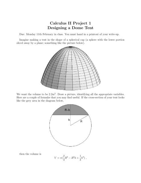 Calculus II Project 1 Designing a Dome Tent