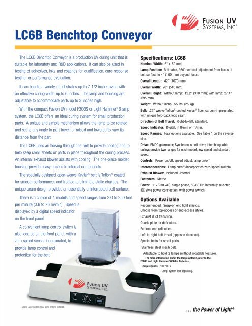 LC6B Benchtop Conveyor - Fusion UV Systems Inc.