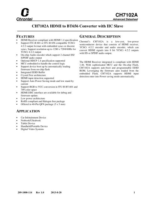 CH7102A Advanced Datasheet - Chrontel