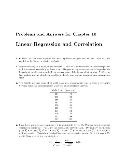 Linear Regression and Correlation