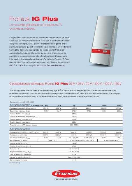 Fiche technique Fronius IG Plus - Greensun