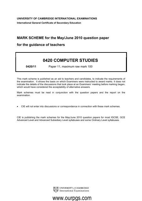 IGCSE Computer Studies-Marking Schemes/IGCSE ... - Ourpgs.com