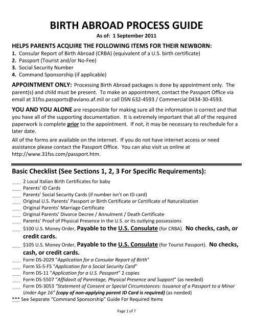 BIRTH ABROAD PROCESS GUIDE - 31FSS!