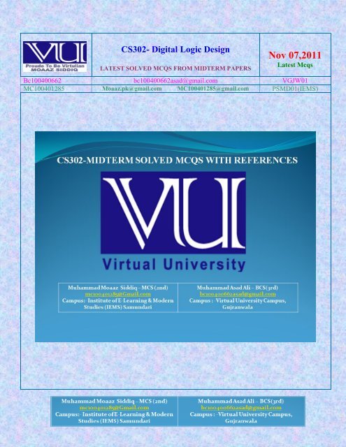 CS302-Solved-MCQs-from-Midterm-Papers-Digital-Logic ... - vuZs CS302-Solved-MCQs-from-Midterm-Papers-Digital-Logic ... - vuZs