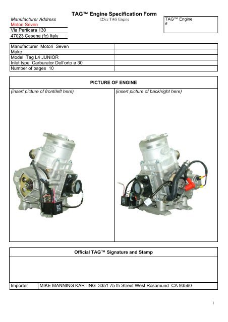 TAGâ ¢ Engine Specification Form