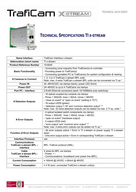 Data Sheet TI x-stream - Aldridge Traffic Controllers