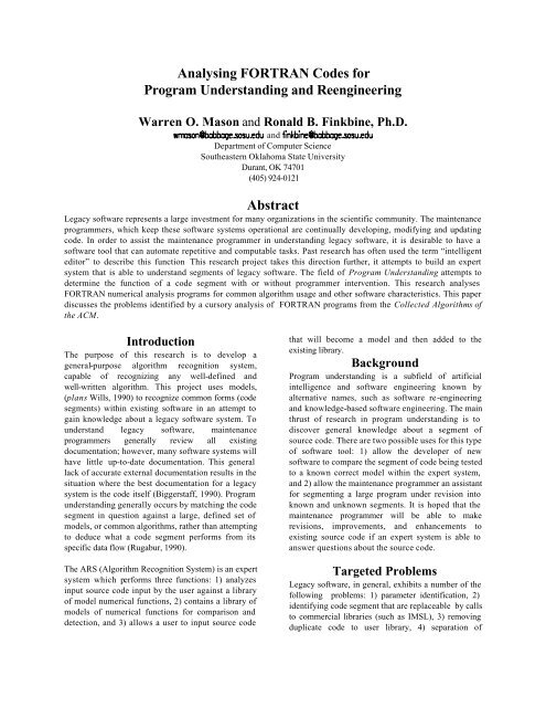 Analysing FORTRAN Codes for Program Understanding and ...