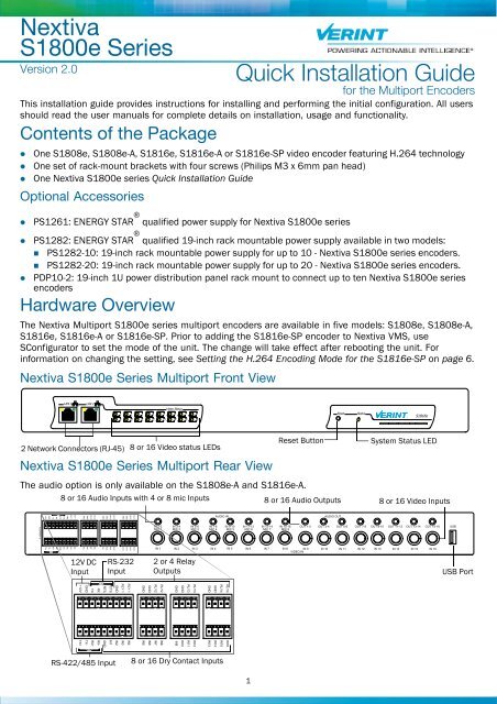 Nextiva S1800e Series - Quick Installation Guide