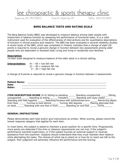 Berg Balance Test - Lee Chiropractic and Sports Therapy Clinic