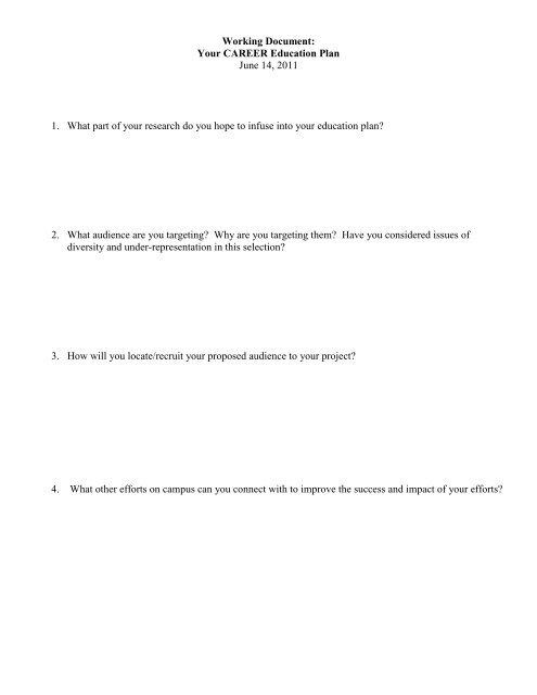 Year Career Planning Worksheet