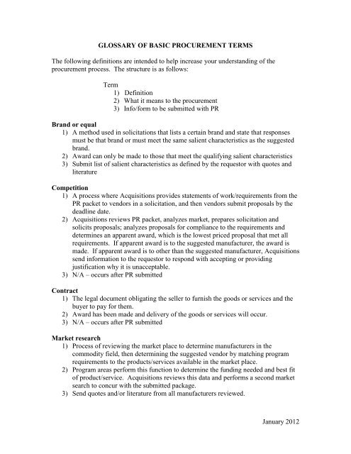 GLOSSARY OF BASIC PROCUREMENT TERMS - NCI at Frederick