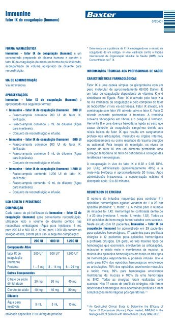 Immunine [Fator IX de coagulaÃ§Ã£o humano] - Baxter