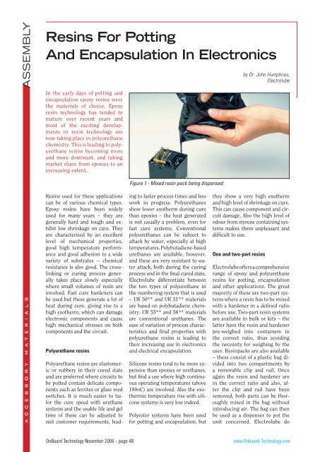 Resins For Potting And Encapsulation In Electronics - OnBoard ...