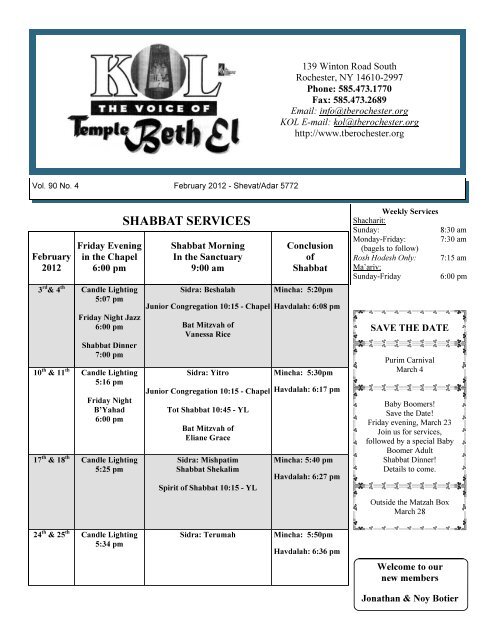 SHABBAT SERVICES - Temple Beth El