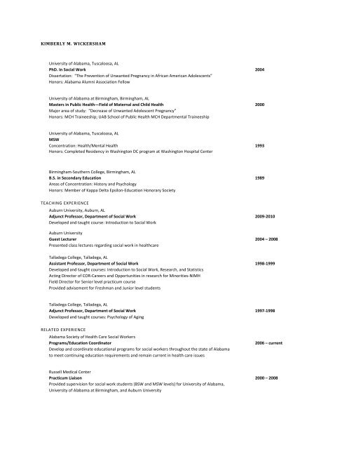 KIMBERLY M. WICKERSHAM University of ... - Troy University
