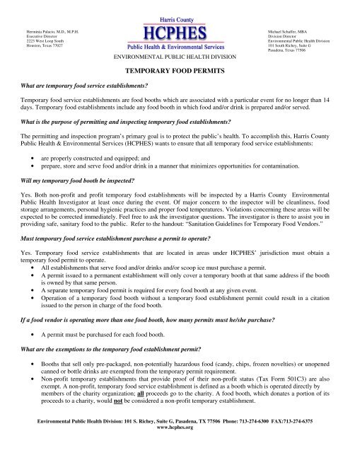 TEMPORARY FOOD PERMITS - Harris County Public Health and ...