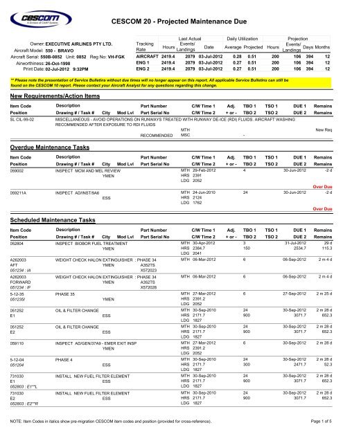 CESCOM 20 - Projected Maintenance Due