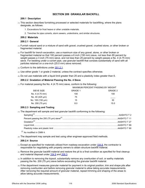 06 Spec - Section 209 Granular Backfill