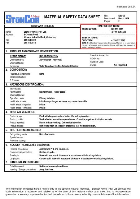 product data - StonCor Africa