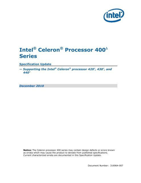 Intel(R) Celeron(R) Processor 400 Series Specification Update