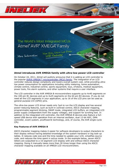 Atmel introduces AVR XMEGA family with ultra-low power ... - Ineltek