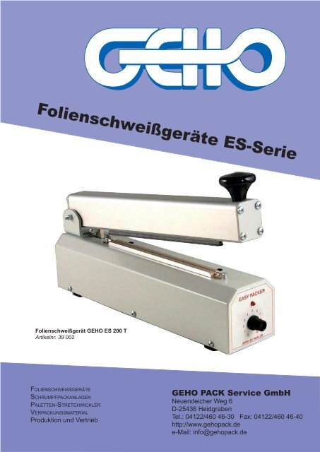 Folienschweißgeräte ES-Serie - GEHO PACK Service GmbH
