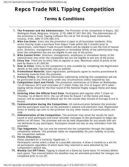 Repco Trade NRL Tipping Competition - Repcotrade.com.au