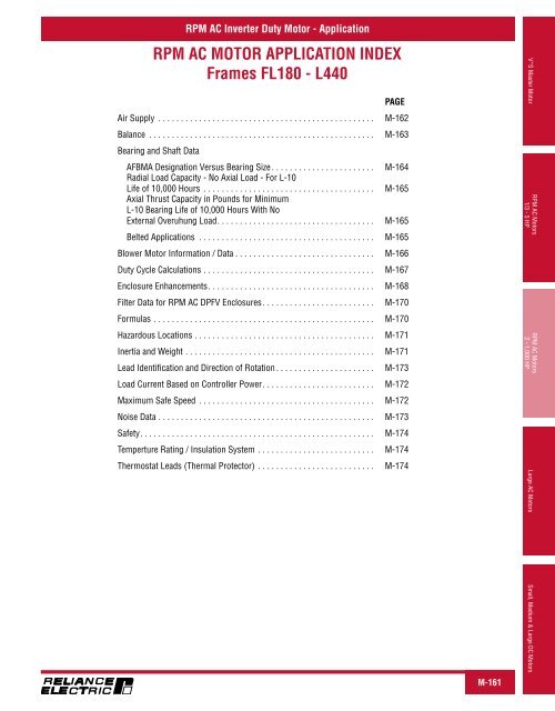 RPM AC MOTOR APPLICATION INDEX Frames ... - Reliance Electric