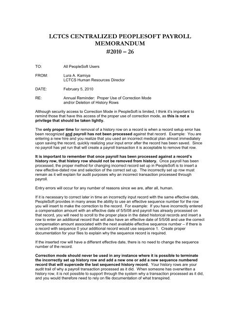 Memo 2010-26 Correction Mode
