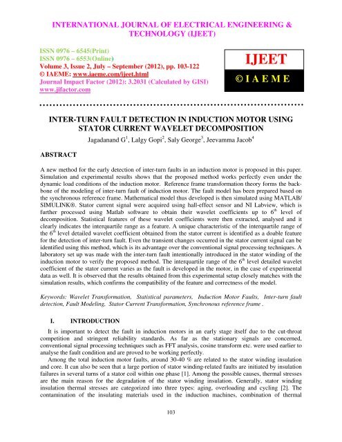 inter-turn fault detection in induction motor using stator ... - Iaeme.com