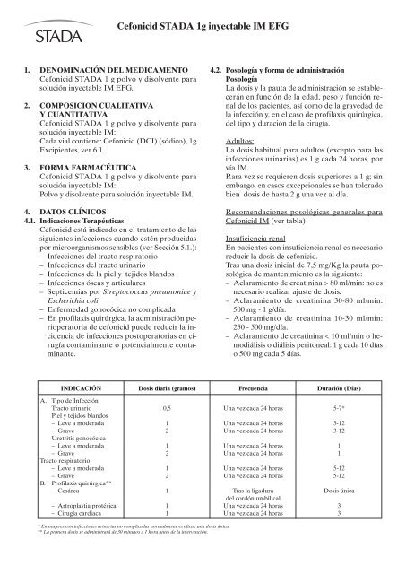Cefonicid STADA 1g inyectable IM EFG