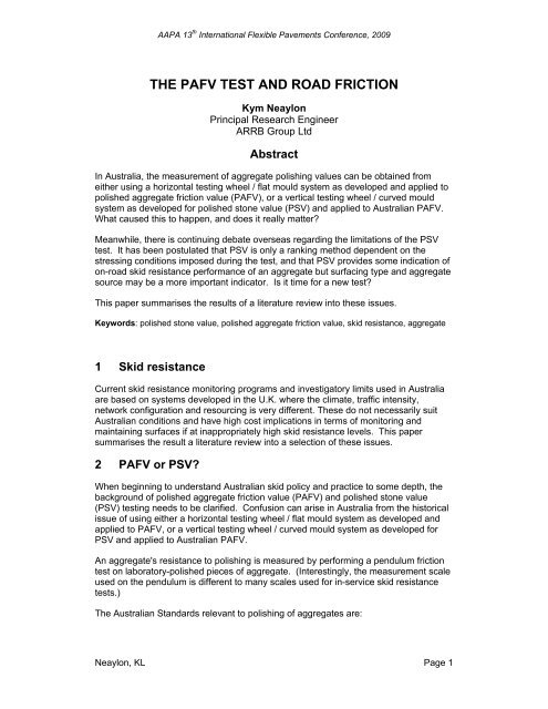 the pafv test and road friction - Australian Asphalt Pavement ...