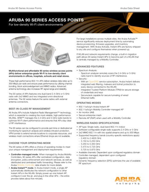 ARUBA 90 SERIES ACCESS POINTS - Aruba Networks