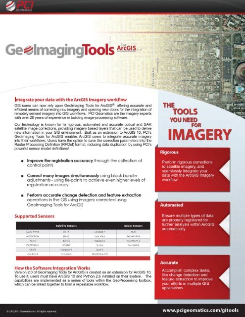 GeoImaging Tools for ArcGIS flyer - PCI Geomatics