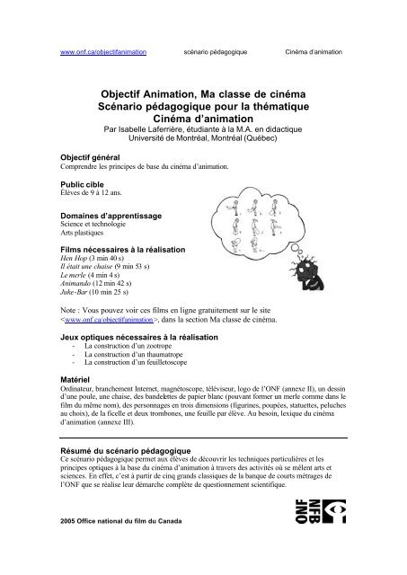 Objectif Animation, Ma classe de cinéma Scénario pédagogique ...