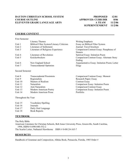 1 dayton christian school system proposed 12/01 course outline ...