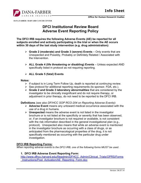 DFCI IRB Adverse Event Reporting Policy - Dana-Farber/Harvard ...