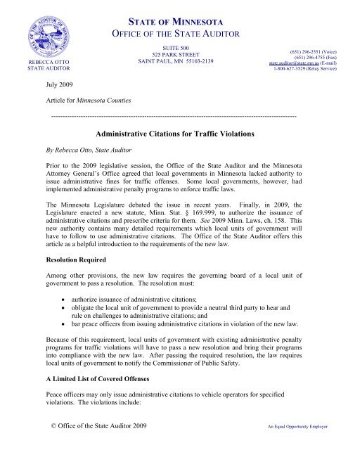 Administrative Citations for Traffic Violations - Office of the State ...