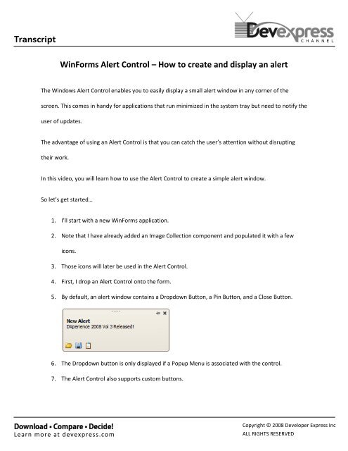 Winforms Alert Control â How To Create And Display Devexpress