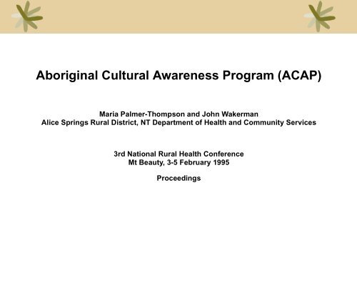 Aboriginal Cultural Awareness Program - National Rural Health ...