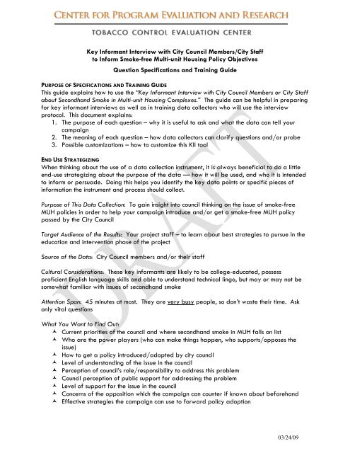 Key Informant Interview with City Council Members/City Staff to ...