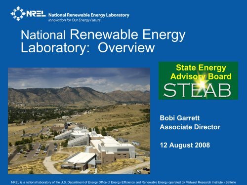 Overview of National Renewable Energy Laboratory (NREL) - steab