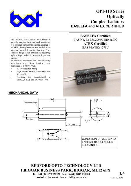 OPI-110 Series Optically Coupled Isolators BASEEFA ... - Euro - Impex