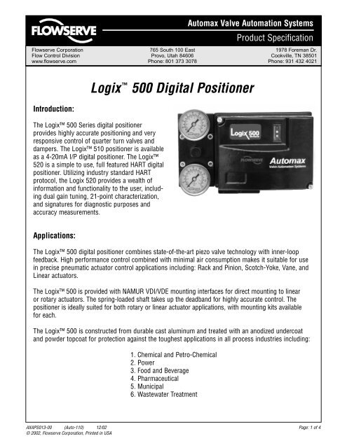 Logixâ ¢ 500 Digital Positioner - Flowserve Corporation